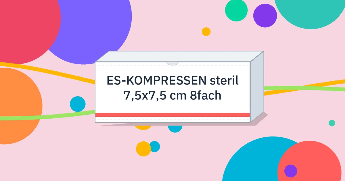 Symbolbild: Packung mit der Aufschrift ES-KOMPRESSEN steril 7,5x7,5 cm 8fach (PZN 19769803) – Verfügbarkeit und Bezug in Apotheken in Frankfurt am Main