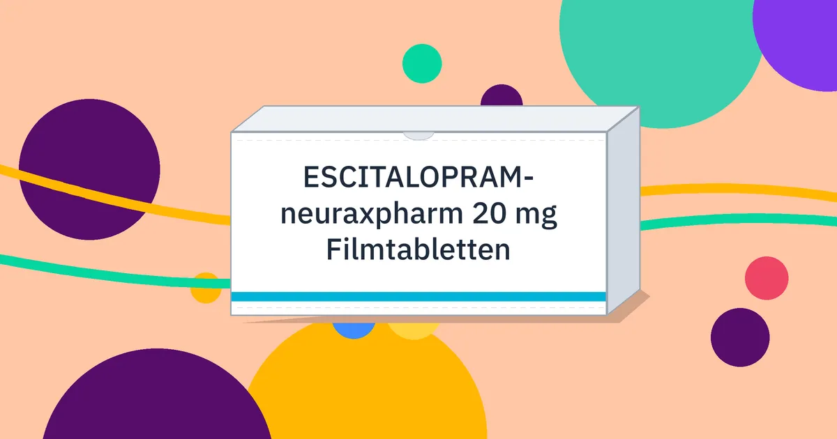 Symbolbild: Packung mit der Aufschrift ESCITALOPRAM-neuraxpharm 20 mg Filmtabletten (PZN 01147403) – Verfügbarkeit und Bezug in Apotheken in Frankfurt am Main