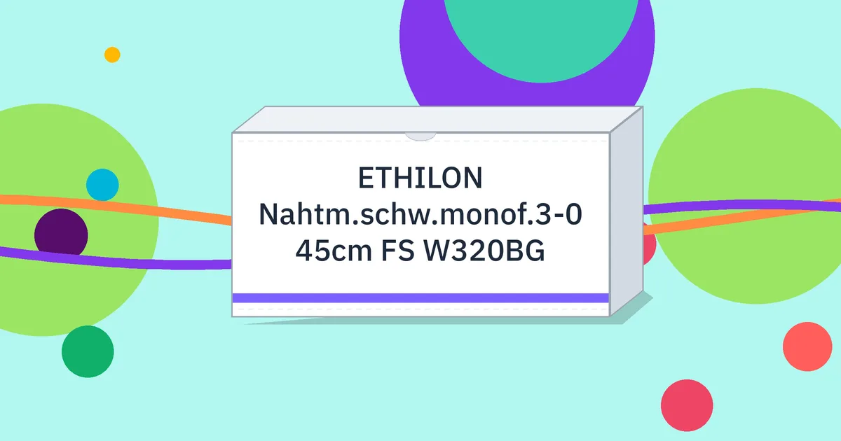 Symbolbild: Packung mit der Aufschrift ETHILON Nahtm.schw.monof.3-0 45cm FS W320BG (PZN 19883812) – Verfügbarkeit und Bezug in Apotheken in Frankfurt am Main