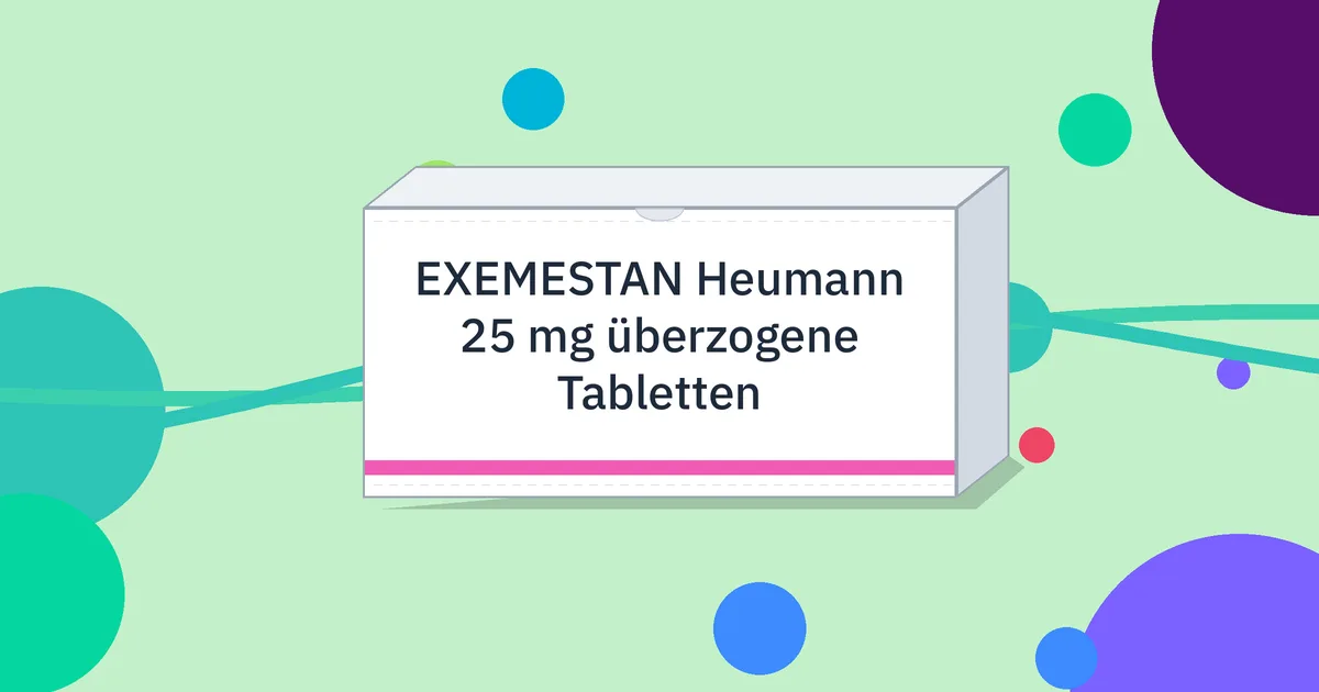 Symbolbild: Packung mit der Aufschrift EXEMESTAN Heumann 25 mg überzogene Tabletten (PZN 07106210) – Verfügbarkeit und Bezug in Apotheken in Frankfurt am Main
