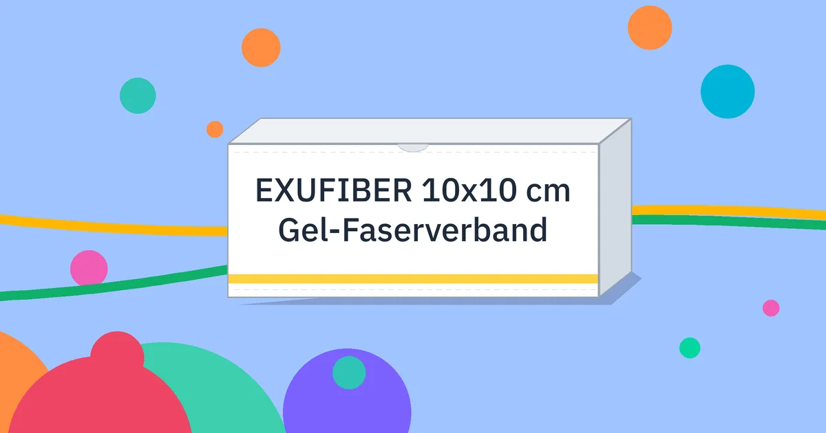 Symbolbild: Packung mit der Aufschrift EXUFIBER 10x10 cm Gel-Faserverband (PZN 16829048) – Verfügbarkeit und Bezug in Apotheken in Frankfurt am Main
