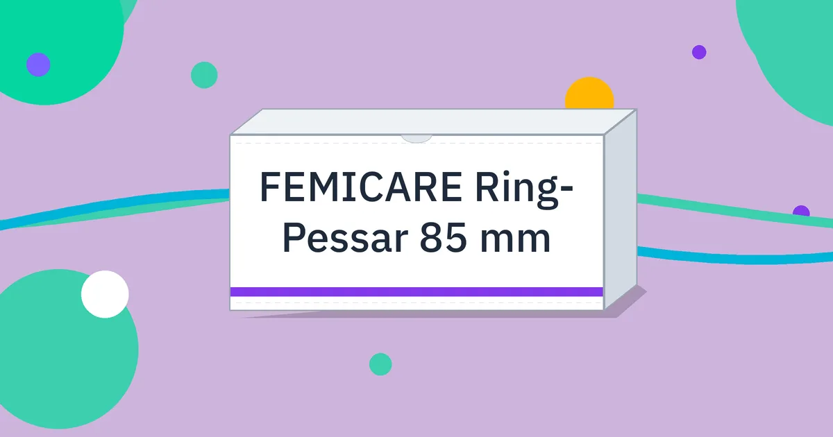 Symbolbild: Packung mit der Aufschrift FEMICARE Ring-Pessar 85 mm (PZN 19336085) – Verfügbarkeit und Bezug in Apotheken in Frankfurt am Main