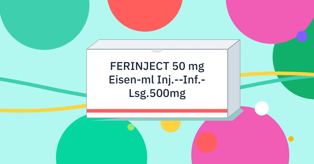 Symbolbild: Packung mit der Aufschrift FERINJECT 50 mg Eisen-ml Inj.--Inf.-Lsg.500mg (PZN 16812177) – Verfügbarkeit und Bezug in Apotheken in Frankfurt am Main