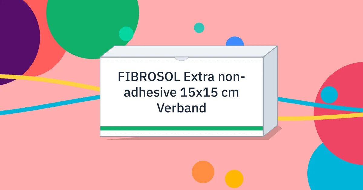 Symbolbild: Packung mit der Aufschrift FIBROSOL Extra non-adhesive 15x15 cm Verband (PZN 17468173) – Verfügbarkeit und Bezug in Apotheken in Frankfurt am Main
