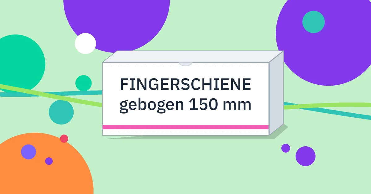 Symbolbild: Packung mit der Aufschrift FINGERSCHIENE gebogen 150 mm (PZN 06999950) – Verfügbarkeit und Bezug in Apotheken in Frankfurt am Main