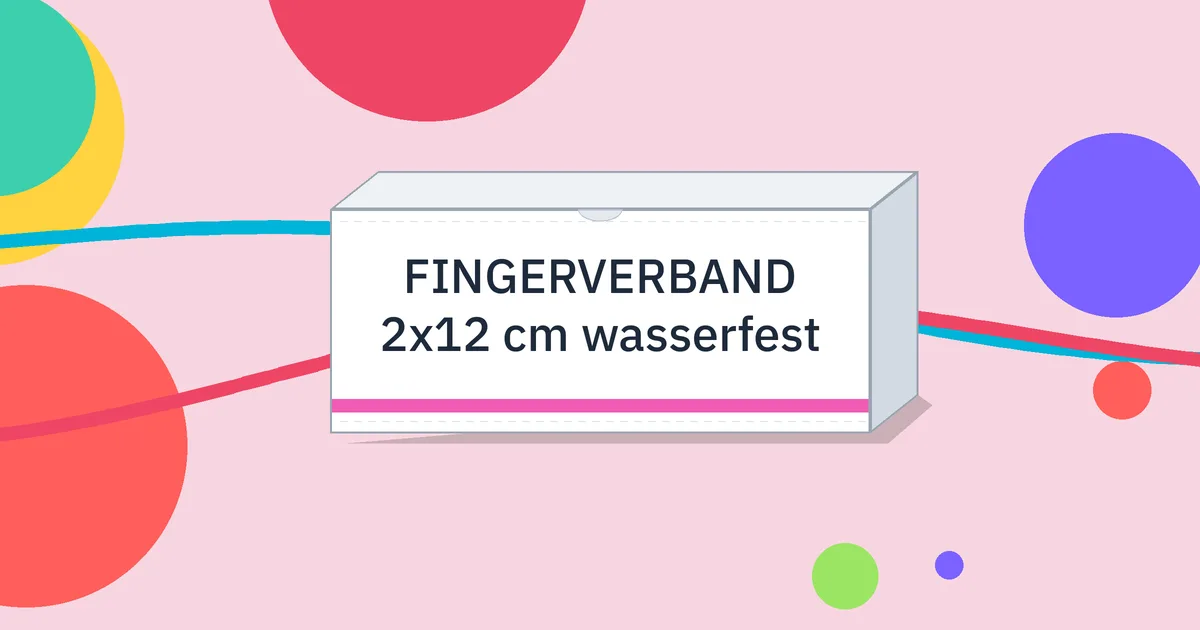 Symbolbild: Packung mit der Aufschrift FINGERVERBAND 2x12 cm wasserfest (PZN 07624258) – Verfügbarkeit und Bezug in Apotheken in Frankfurt am Main