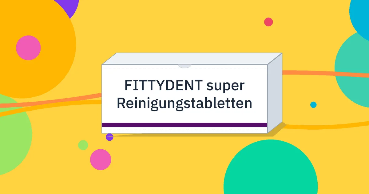 Symbolbild: Packung mit der Aufschrift FITTYDENT super Reinigungstabletten (PZN 03467796) – Verfügbarkeit und Bezug in Apotheken in Frankfurt am Main