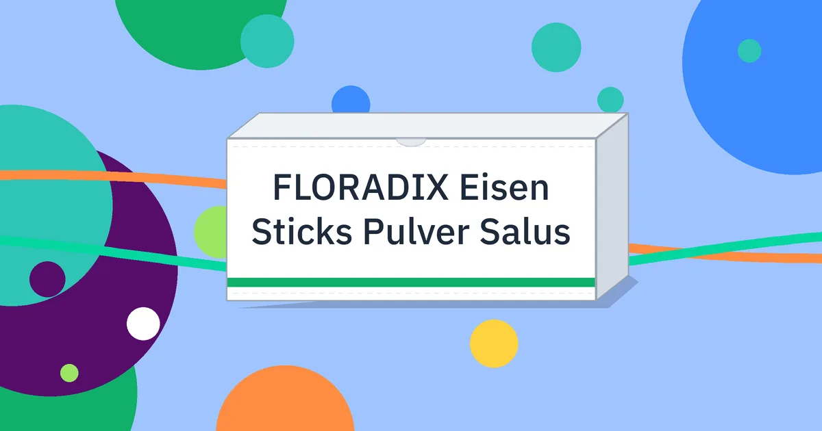 Symbolbild: Packung mit der Aufschrift FLORADIX Eisen Sticks Pulver Salus (PZN 19808466) – Verfügbarkeit und Bezug in Apotheken in Frankfurt am Main