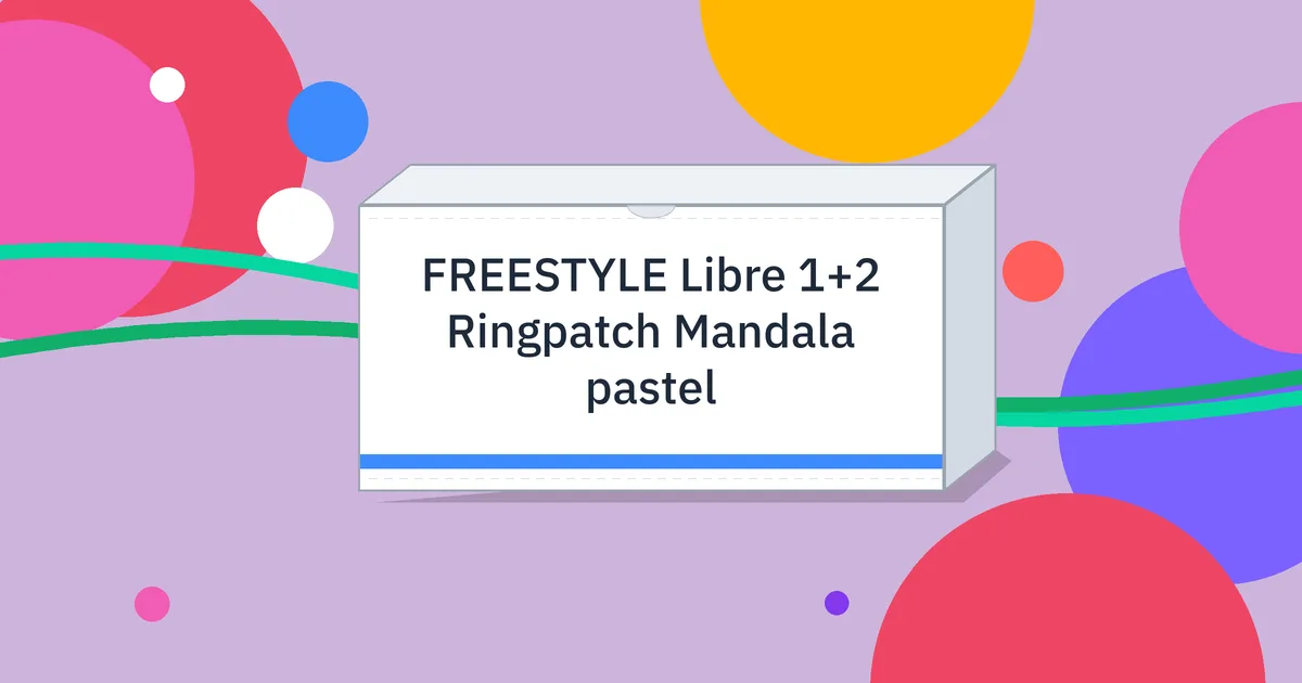 Symbolbild: Packung mit der Aufschrift FREESTYLE Libre 1+2 Ringpatch Mandala pastel (PZN 19864683) – Verfügbarkeit und Bezug in Apotheken in Frankfurt am Main