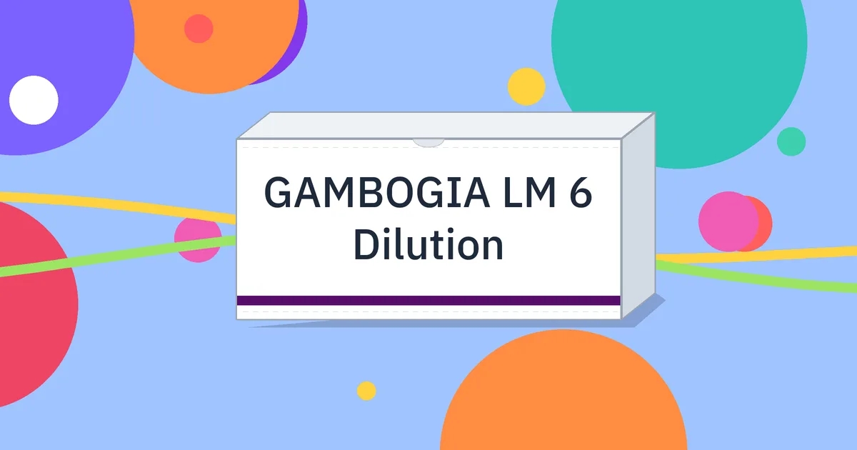 Symbolbild: Packung mit der Aufschrift GAMBOGIA LM 6 Dilution (PZN 13498421) – Verfügbarkeit und Bezug in Apotheken in Frankfurt am Main