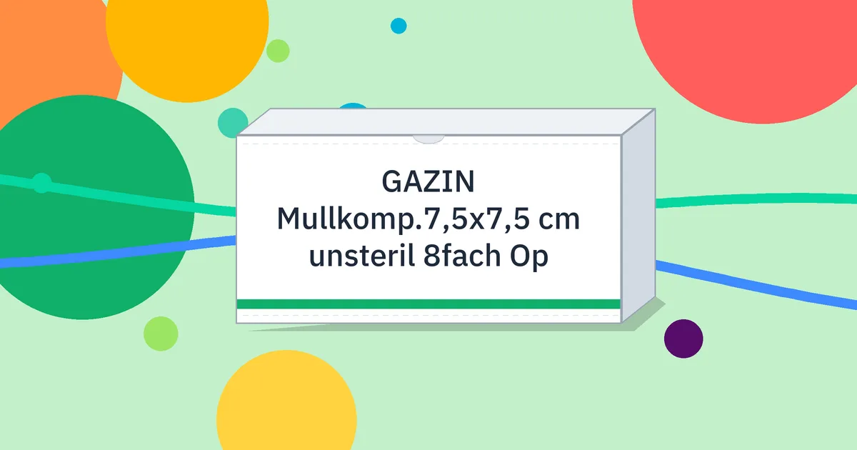 Symbolbild: Packung mit der Aufschrift GAZIN Mullkomp.7,5x7,5 cm unsteril 8fach Op (PZN 17831969) – Verfügbarkeit und Bezug in Apotheken in Frankfurt am Main
