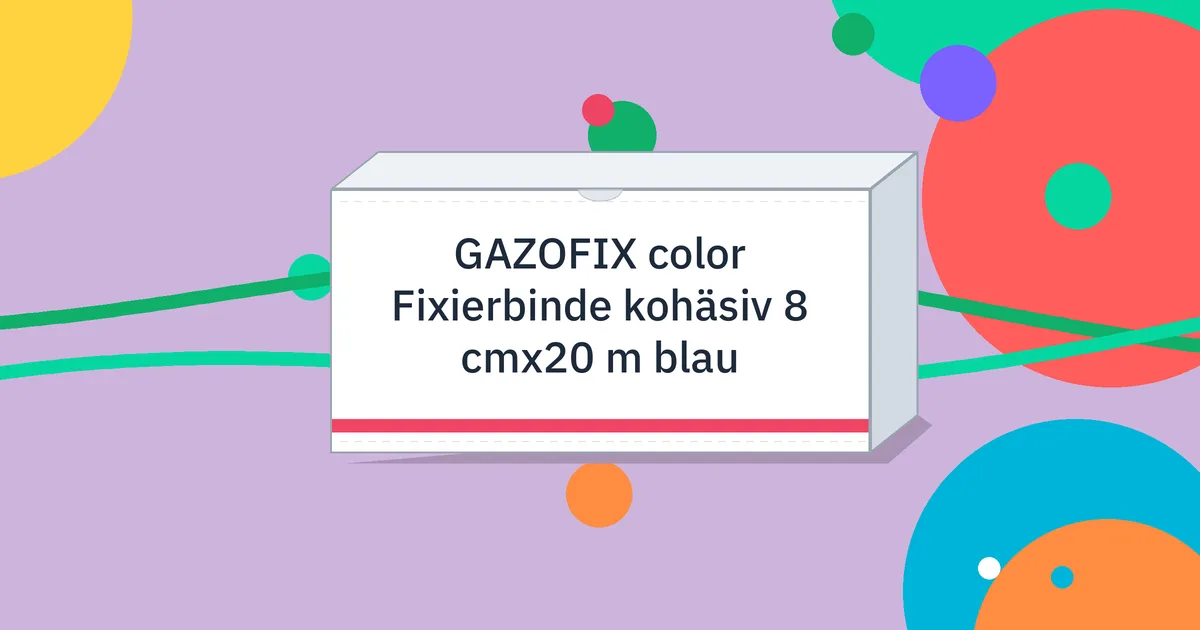 Symbolbild: Packung mit der Aufschrift GAZOFIX color Fixierbinde kohäsiv 8 cmx20 m blau (PZN 19882669) – Verfügbarkeit und Bezug in Apotheken in Frankfurt am Main