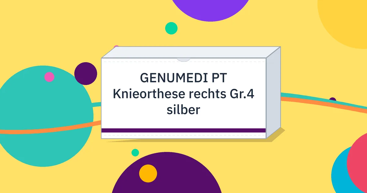 Symbolbild: Packung mit der Aufschrift GENUMEDI PT Knieorthese rechts Gr.4 silber (PZN 03648871) – Verfügbarkeit und Bezug in Apotheken in Frankfurt am Main