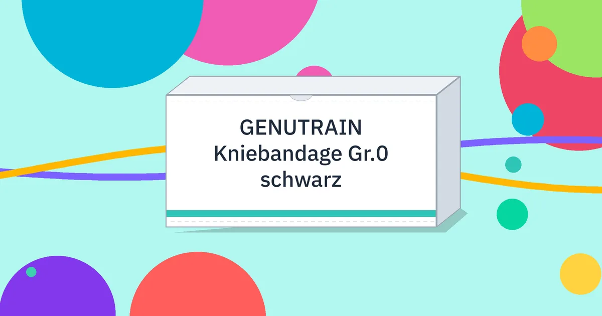Symbolbild: Packung mit der Aufschrift GENUTRAIN Kniebandage Gr.0 schwarz (PZN 07551453) – Verfügbarkeit und Bezug in Apotheken in Frankfurt am Main