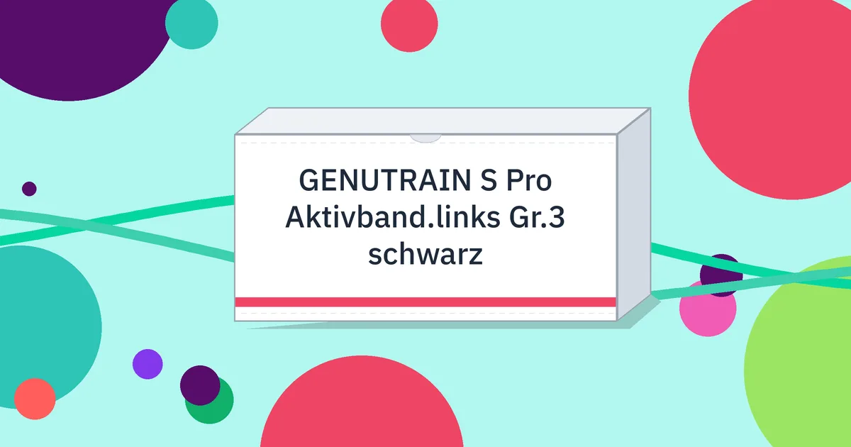 Symbolbild: Packung mit der Aufschrift GENUTRAIN S Pro Aktivband.links Gr.3 schwarz (PZN 09337178) – Verfügbarkeit und Bezug in Apotheken in Frankfurt am Main