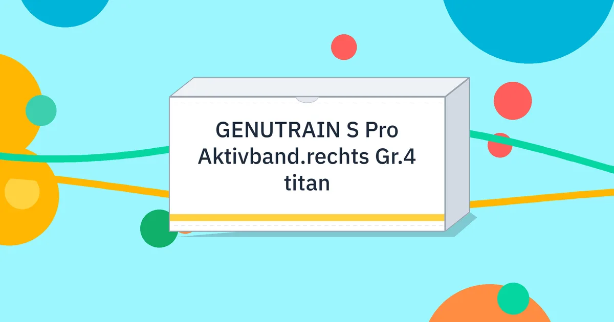 Symbolbild: Packung mit der Aufschrift GENUTRAIN S Pro Aktivband.rechts Gr.4 titan (PZN 09337244) – Verfügbarkeit und Bezug in Apotheken in Frankfurt am Main