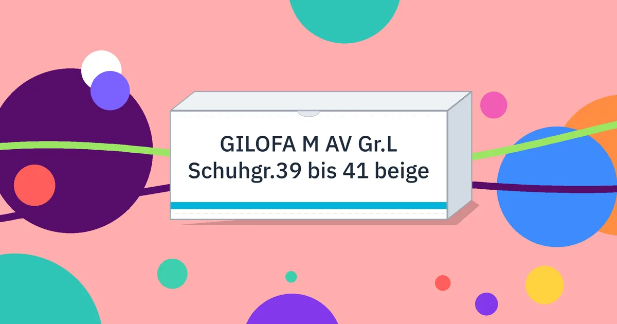 Symbolbild: Packung mit der Aufschrift GILOFA M AV Gr.L Schuhgr.39 bis 41 beige (PZN 16726532) – Verfügbarkeit und Bezug in Apotheken in Frankfurt am Main