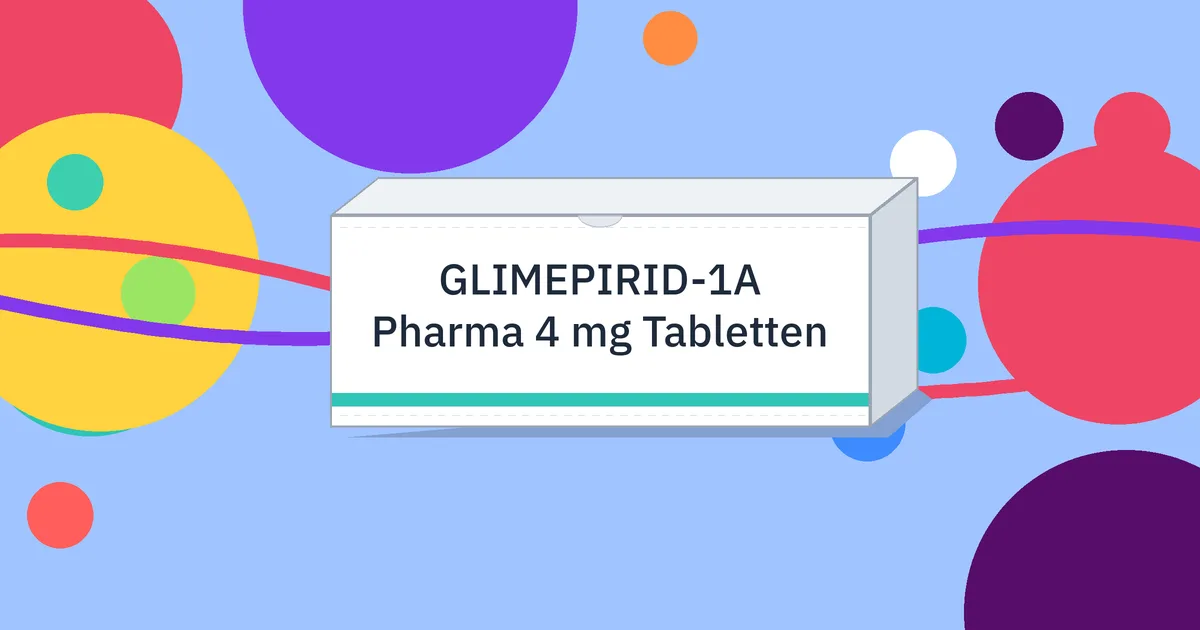 Symbolbild: Packung mit der Aufschrift GLIMEPIRID-1A Pharma 4 mg Tabletten (PZN 09005447) – Verfügbarkeit und Bezug in Apotheken in Frankfurt am Main