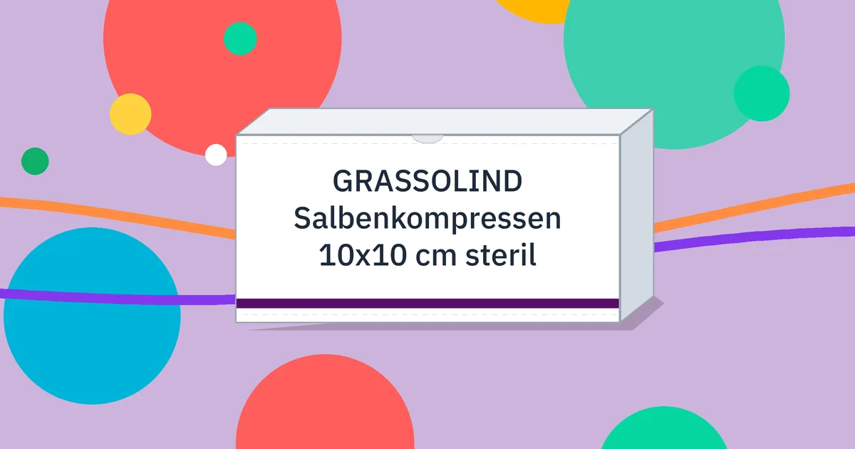 Symbolbild: Packung mit der Aufschrift GRASSOLIND Salbenkompressen 10x10 cm steril (PZN 16516326) – Verfügbarkeit und Bezug in Apotheken in Frankfurt am Main