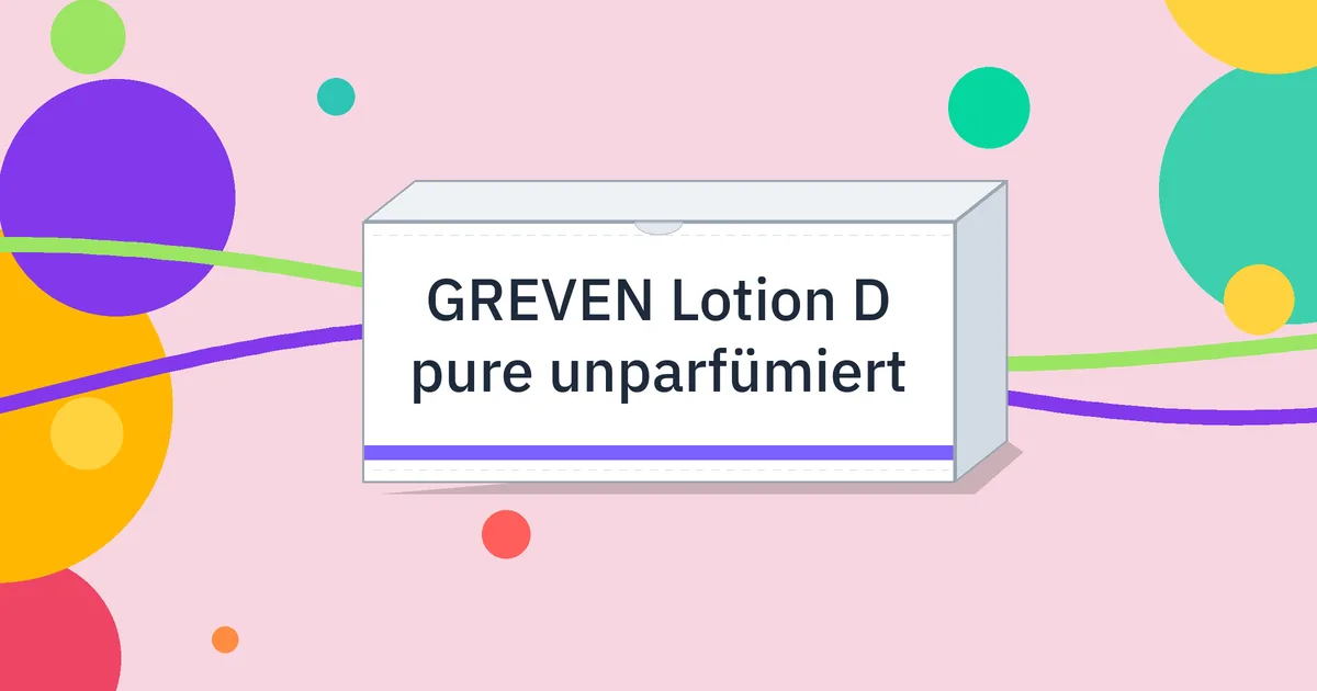 Symbolbild: Packung mit der Aufschrift GREVEN Lotion D pure unparfümiert (PZN 17395758) – Verfügbarkeit und Bezug in Apotheken in Frankfurt am Main