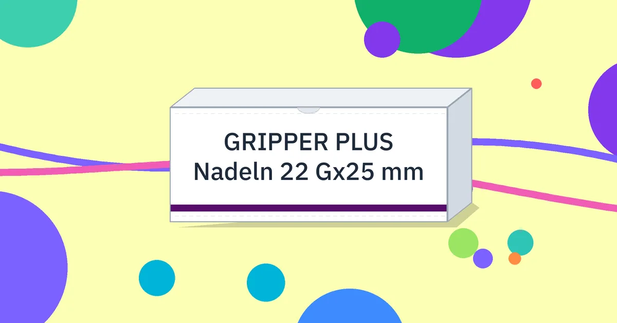 Symbolbild: Packung mit der Aufschrift GRIPPER PLUS Nadeln 22 Gx25 mm (PZN 00108370) – Verfügbarkeit und Bezug in Apotheken in Frankfurt am Main