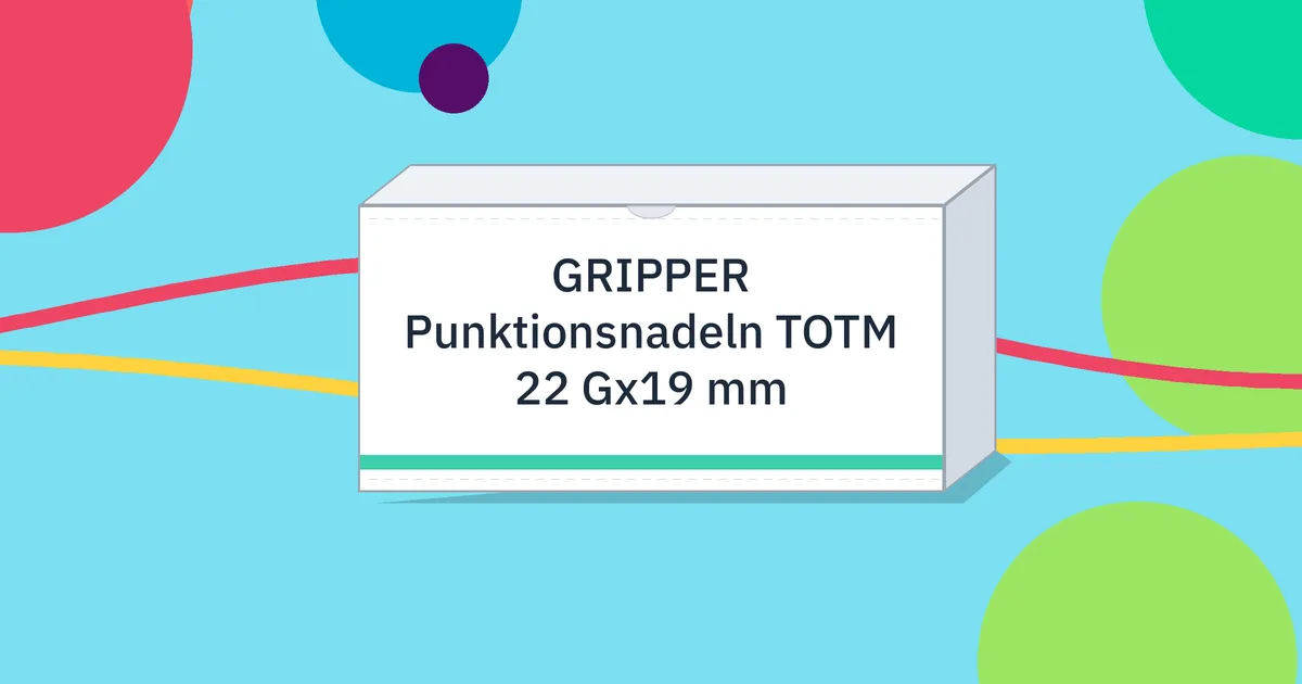 Symbolbild: Packung mit der Aufschrift GRIPPER Punktionsnadeln TOTM 22 Gx19 mm (PZN 00435726) – Verfügbarkeit und Bezug in Apotheken in Frankfurt am Main
