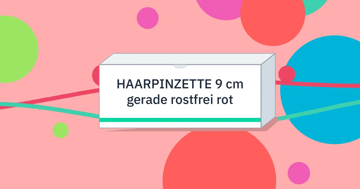 Symbolbild: Packung mit der Aufschrift HAARPINZETTE 9 cm gerade rostfrei rot (PZN 17287365) – Verfügbarkeit und Bezug in Apotheken in Frankfurt am Main