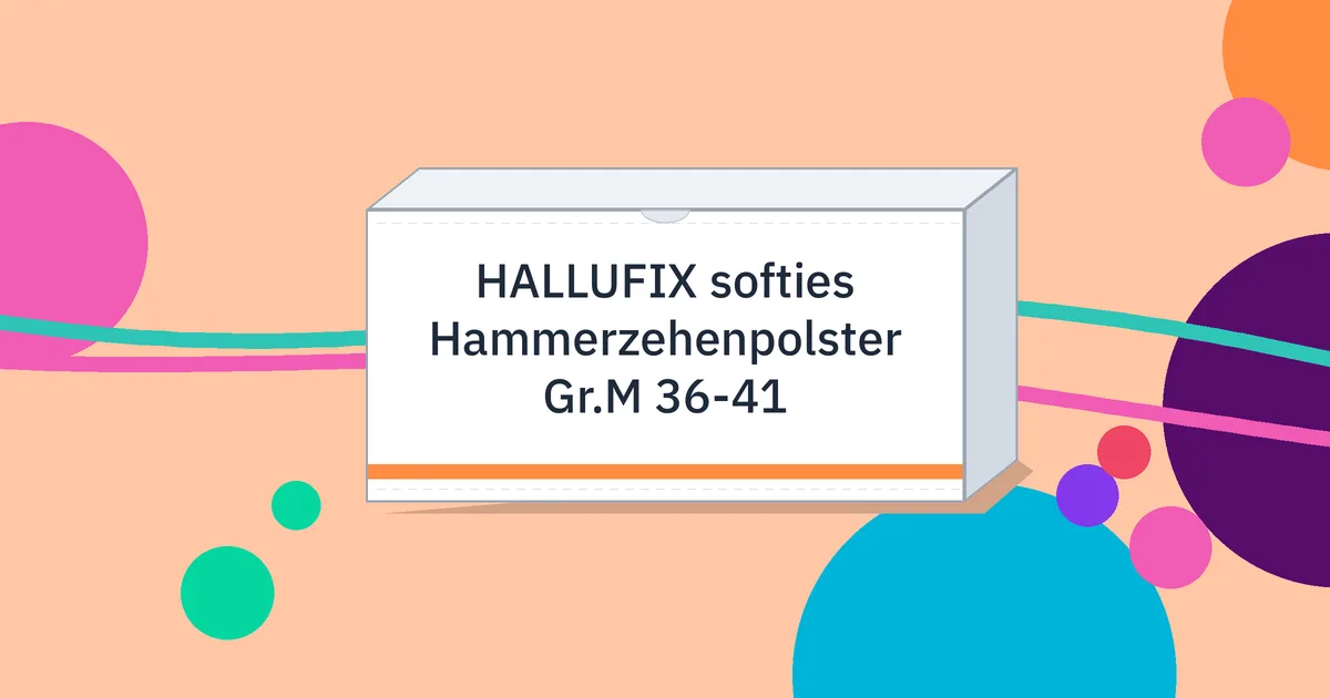 Symbolbild: Packung mit der Aufschrift HALLUFIX softies Hammerzehenpolster Gr.M 36-41 (PZN 03116401) – Verfügbarkeit und Bezug in Apotheken in Frankfurt am Main