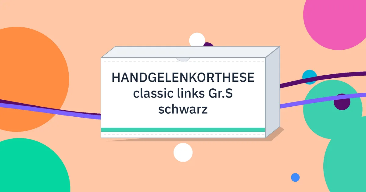 Symbolbild: Packung mit der Aufschrift HANDGELENKORTHESE classic links Gr.S schwarz (PZN 13827215) – Verfügbarkeit und Bezug in Apotheken in Frankfurt am Main
