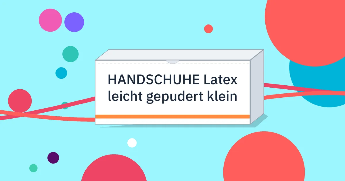 Symbolbild: Packung mit der Aufschrift HANDSCHUHE Latex leicht gepudert klein (PZN 02771612) – Verfügbarkeit und Bezug in Apotheken in Frankfurt am Main
