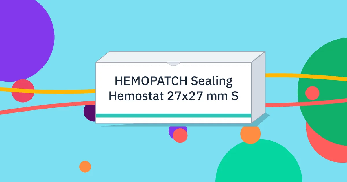 Symbolbild: Packung mit der Aufschrift HEMOPATCH Sealing Hemostat 27x27 mm S (PZN 11559360) – Verfügbarkeit und Bezug in Apotheken in Frankfurt am Main