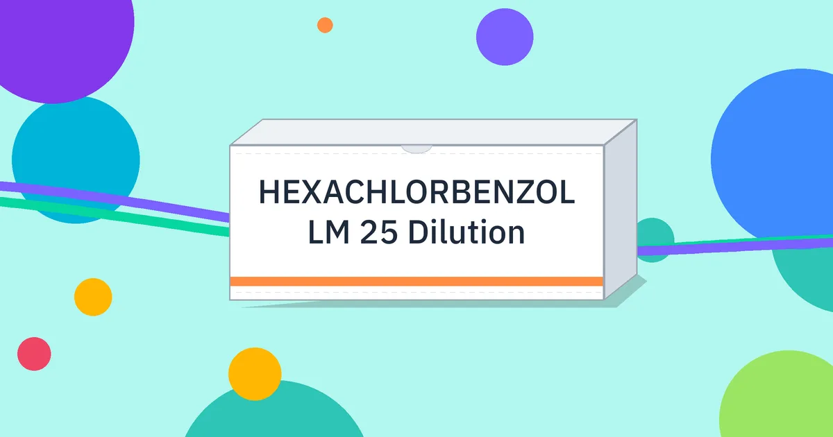 Symbolbild: Packung mit der Aufschrift HEXACHLORBENZOL LM 25 Dilution (PZN 12888976) – Verfügbarkeit und Bezug in Apotheken in Frankfurt am Main