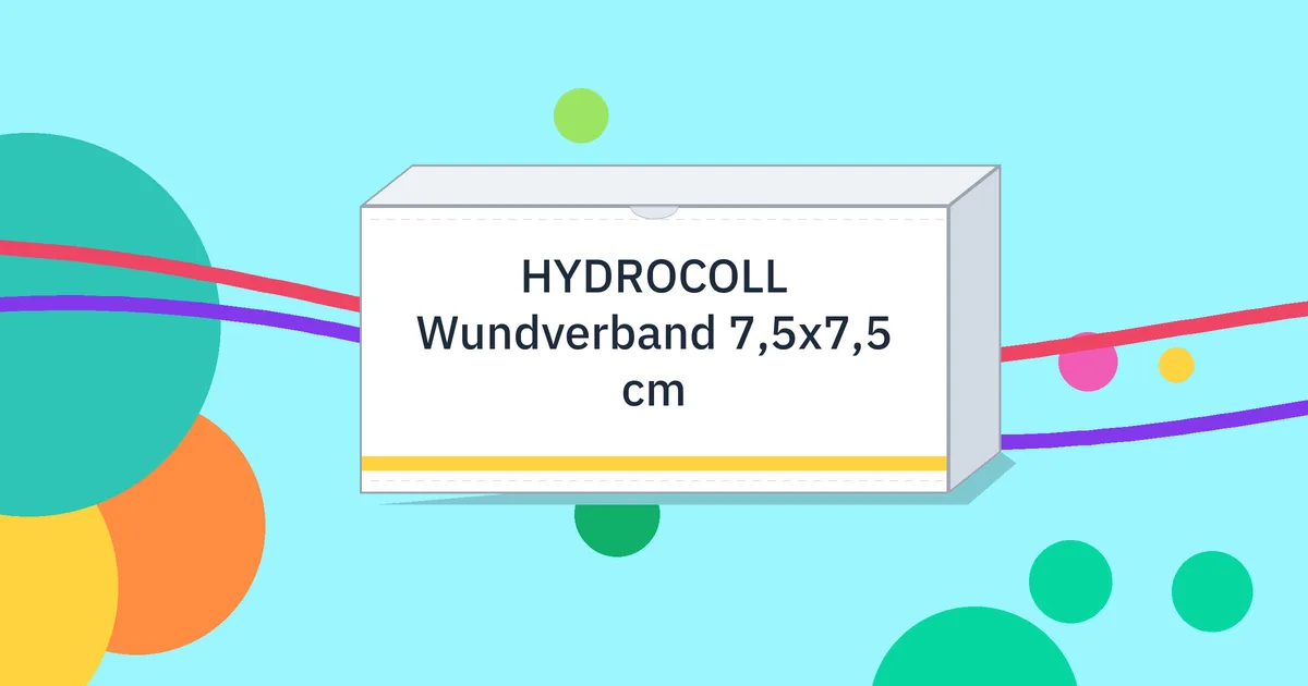 Symbolbild: Packung mit der Aufschrift HYDROCOLL Wundverband 7,5x7,5 cm (PZN 15587620) – Verfügbarkeit und Bezug in Apotheken in Frankfurt am Main