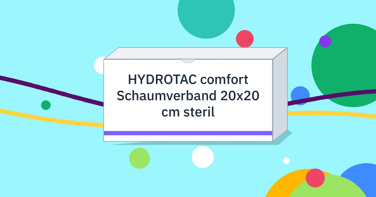 Symbolbild: Packung mit der Aufschrift HYDROTAC comfort Schaumverband 20x20 cm steril (PZN 11584984) – Verfügbarkeit und Bezug in Apotheken in Frankfurt am Main