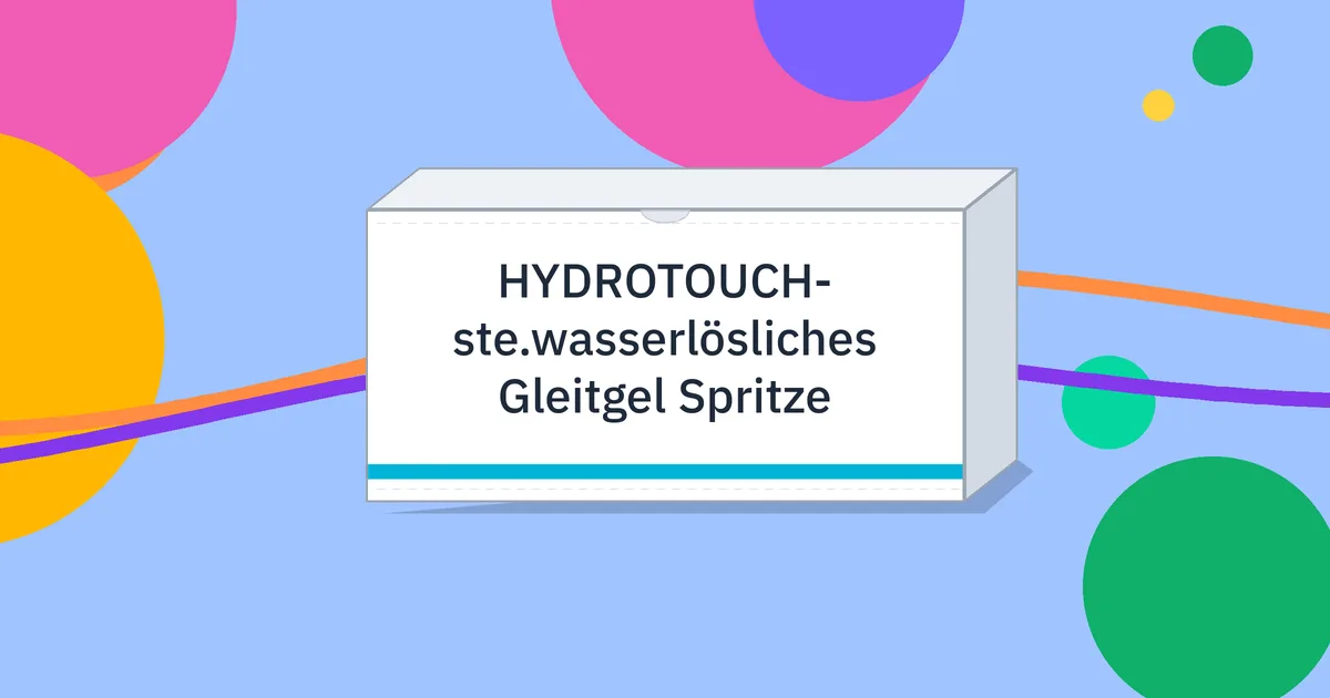 Symbolbild: Packung mit der Aufschrift HYDROTOUCH-ste.wasserlösliches Gleitgel Spritze (PZN 19460968) – Verfügbarkeit und Bezug in Apotheken in Frankfurt am Main