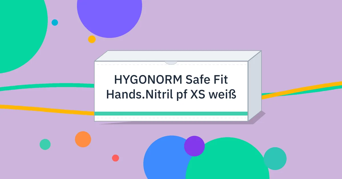 Symbolbild: Packung mit der Aufschrift HYGONORM Safe Fit Hands.Nitril pf XS weiß (PZN 20774577) – Verfügbarkeit und Bezug in Apotheken in Frankfurt am Main
