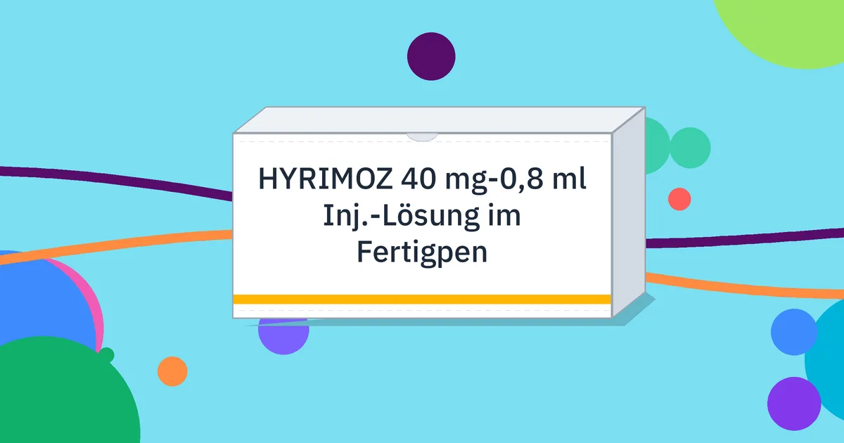 Symbolbild: Packung mit der Aufschrift HYRIMOZ 40 mg-0,8 ml Inj.-Lösung im Fertigpen (PZN 16009977) – Verfügbarkeit und Bezug in Apotheken in Frankfurt am Main