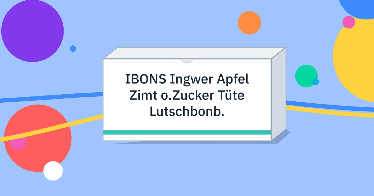 Symbolbild: Packung mit der Aufschrift IBONS Ingwer Apfel Zimt o.Zucker Tüte Lutschbonb. (PZN 17204600) – Verfügbarkeit und Bezug in Apotheken in Frankfurt am Main