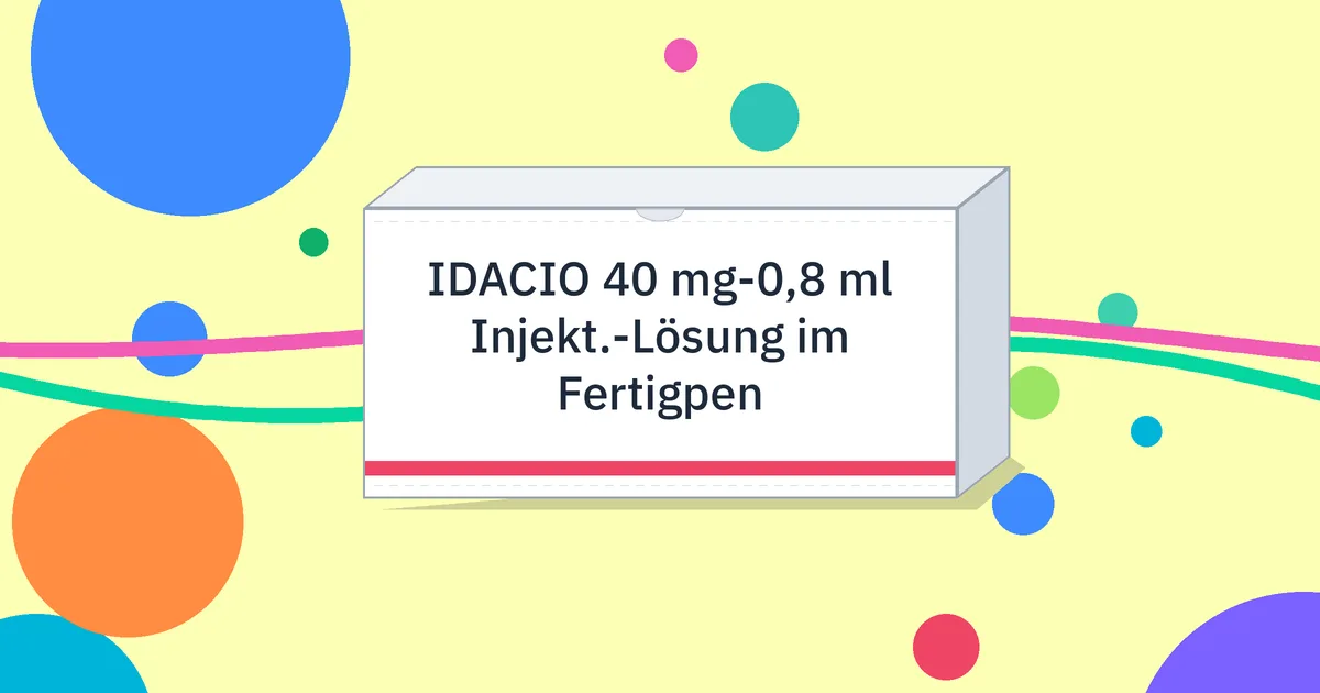 Symbolbild: Packung mit der Aufschrift IDACIO 40 mg-0,8 ml Injekt.-Lösung im Fertigpen (PZN 16150859) – Verfügbarkeit und Bezug in Apotheken in Frankfurt am Main