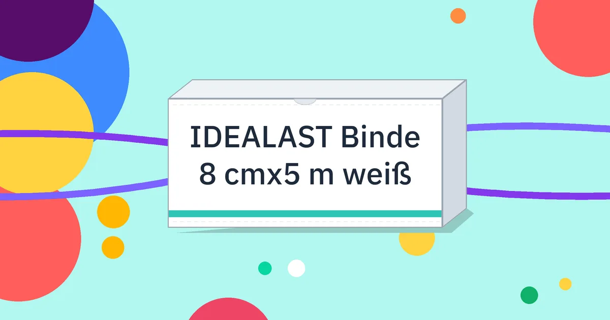 Symbolbild: Packung mit der Aufschrift IDEALAST Binde 8 cmx5 m weiß (PZN 12594855) – Verfügbarkeit und Bezug in Apotheken in Frankfurt am Main