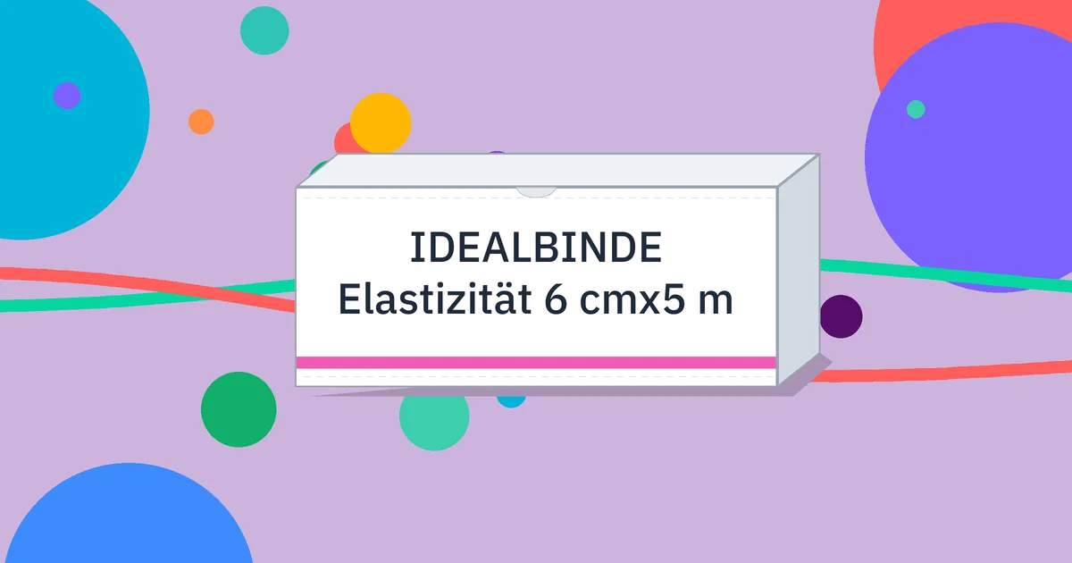 Symbolbild: Packung mit der Aufschrift IDEALBINDE Elastizität 6 cmx5 m (PZN 08443369) – Verfügbarkeit und Bezug in Apotheken in Frankfurt am Main