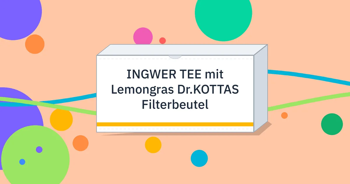 Symbolbild: Packung mit der Aufschrift INGWER TEE mit Lemongras Dr.KOTTAS Filterbeutel (PZN 09919880) – Verfügbarkeit und Bezug in Apotheken in Frankfurt am Main