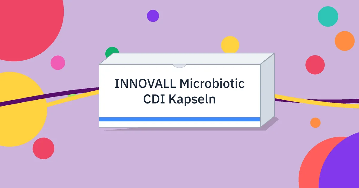 Symbolbild: Packung mit der Aufschrift INNOVALL Microbiotic CDI Kapseln (PZN 14163510) – Verfügbarkeit und Bezug in Apotheken in Frankfurt am Main