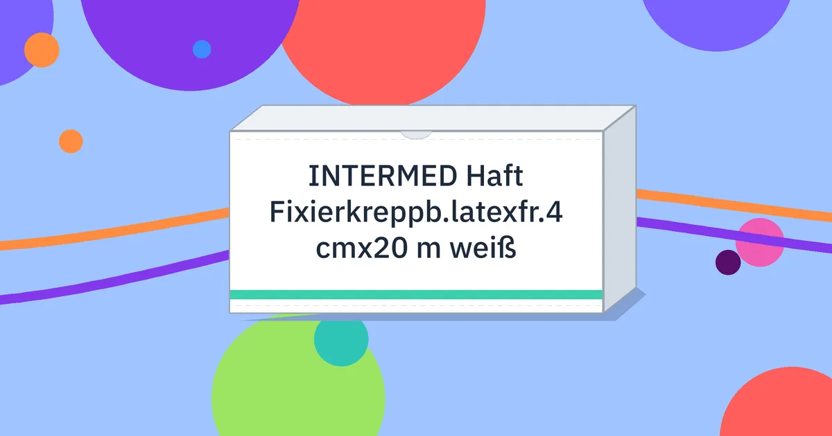 Symbolbild: Packung mit der Aufschrift INTERMED Haft Fixierkreppb.latexfr.4 cmx20 m weiß (PZN 10944191) – Verfügbarkeit und Bezug in Apotheken in Frankfurt am Main