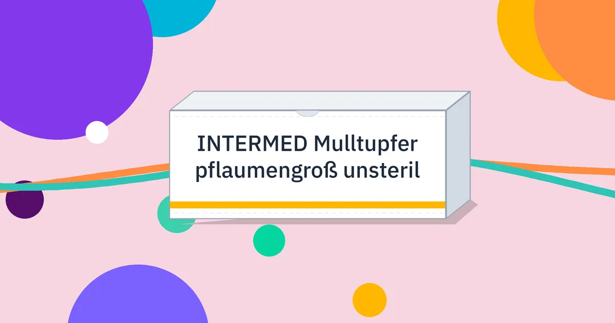 Symbolbild: Packung mit der Aufschrift INTERMED Mulltupfer pflaumengroß unsteril (PZN 02671299) – Verfügbarkeit und Bezug in Apotheken in Frankfurt am Main