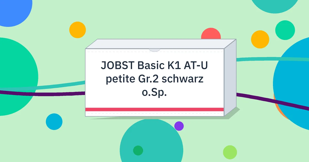Symbolbild: Packung mit der Aufschrift JOBST Basic K1 AT-U petite Gr.2 schwarz o.Sp. (PZN 15310321) – Verfügbarkeit und Bezug in Apotheken in Frankfurt am Main
