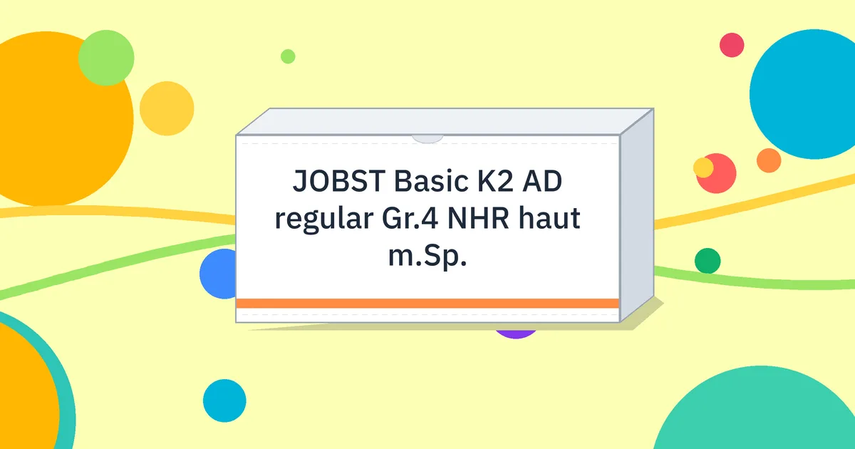 Symbolbild: Packung mit der Aufschrift JOBST Basic K2 AD regular Gr.4 NHR haut m.Sp. (PZN 15312544) – Verfügbarkeit und Bezug in Apotheken in Frankfurt am Main