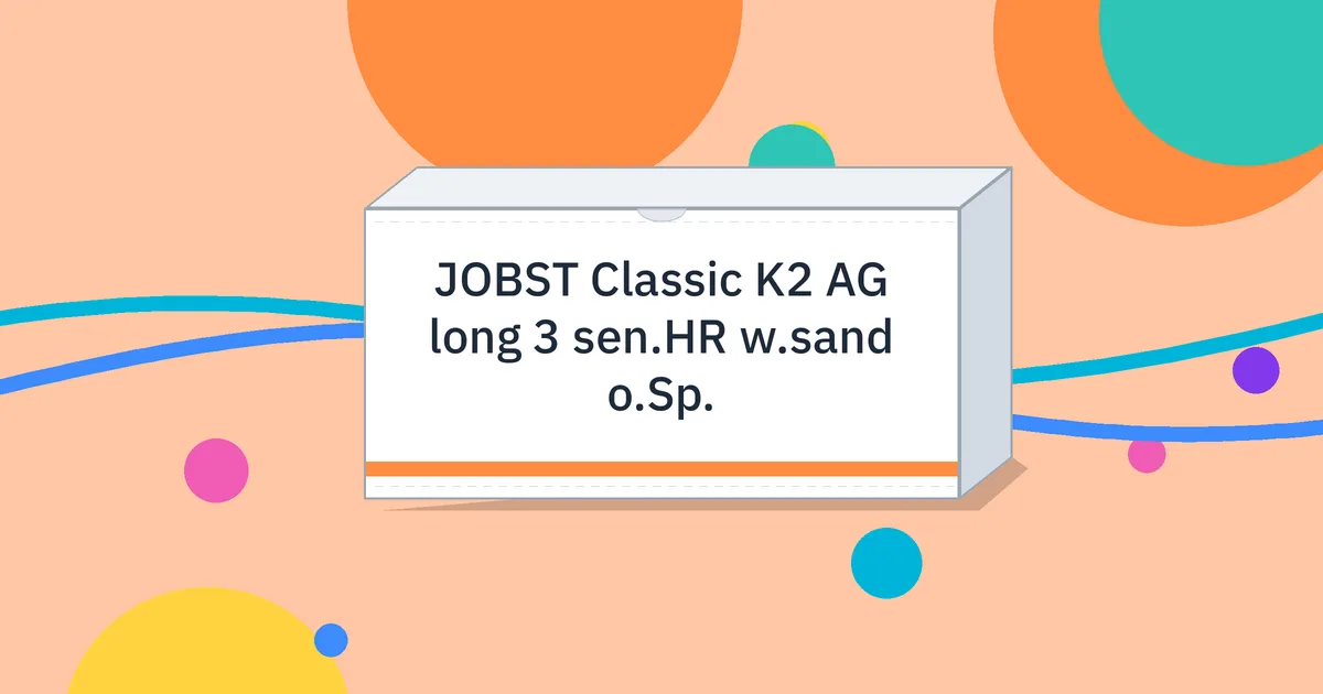 Symbolbild: Packung mit der Aufschrift JOBST Classic K2 AG long 3 sen.HR w.sand o.Sp. (PZN 17959534) – Verfügbarkeit und Bezug in Apotheken in Frankfurt am Main