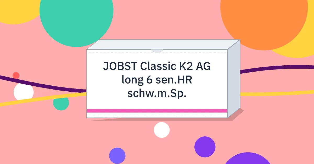 Symbolbild: Packung mit der Aufschrift JOBST Classic K2 AG long 6 sen.HR schw.m.Sp. (PZN 17959273) – Verfügbarkeit und Bezug in Apotheken in Frankfurt am Main