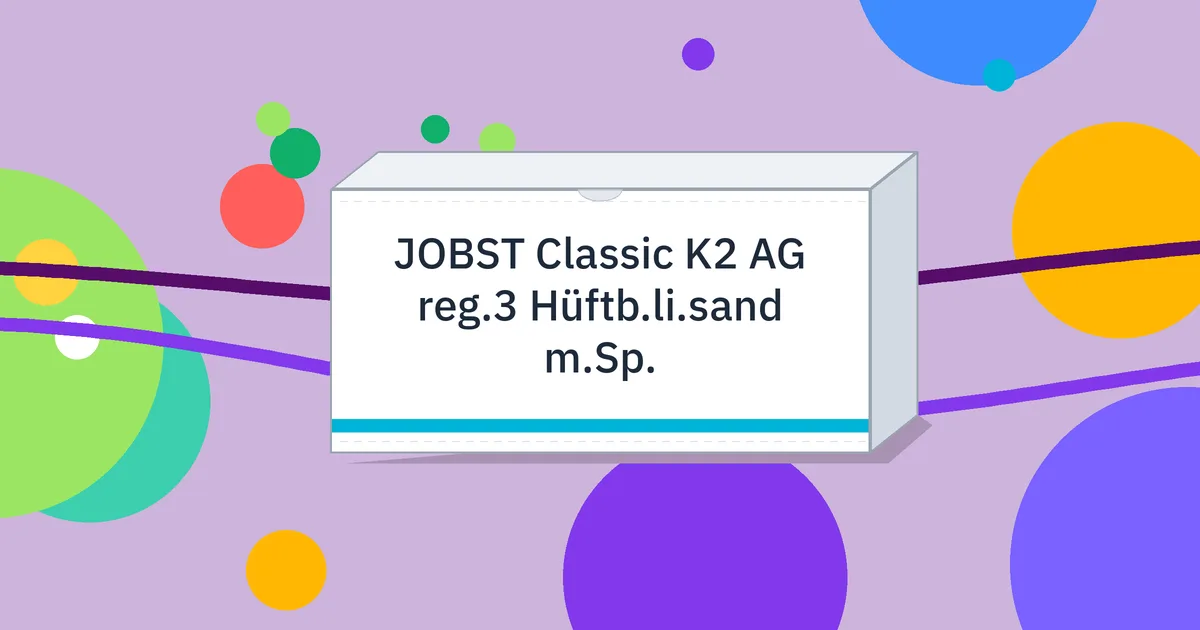 Symbolbild: Packung mit der Aufschrift JOBST Classic K2 AG reg.3 Hüftb.li.sand m.Sp. (PZN 13159630) – Verfügbarkeit und Bezug in Apotheken in Frankfurt am Main